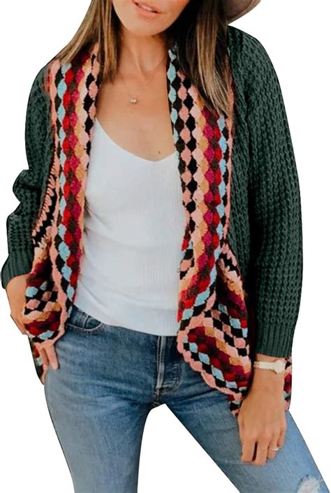 CORAFRITZ Damen Strickjacke modisch bunt lange Ärmel Boho Stil warm Strickoberteil Gr XL