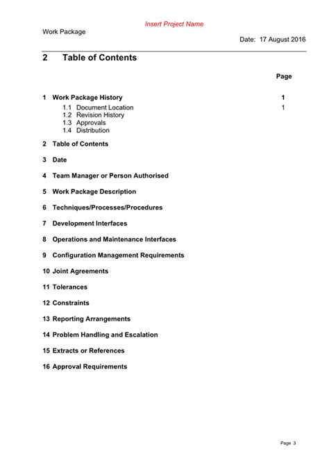Work Package Template In Word And Pdf Formats Page Of