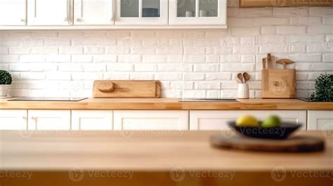 Wooden Kitchen Table For Product Display Montage With Kitchen