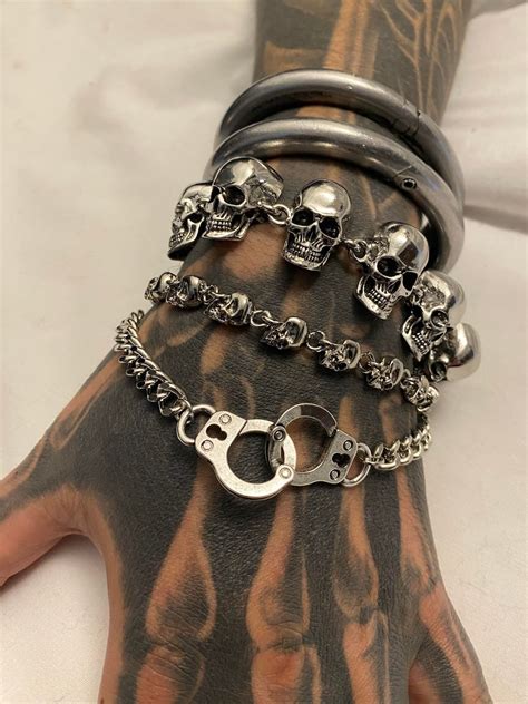 Handcuff Bondage Chain Biker Goth Punk Tattoo Rock N Roll Wristband