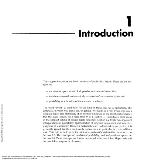 Probability 1 Introduction 1 Introduction This Chapter