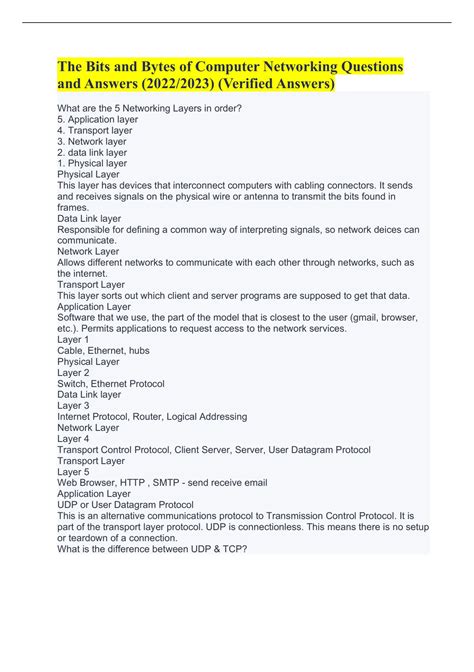 The Bits And Bytes Of Computer Networking Questions And Answers 20222023 Verified Answers