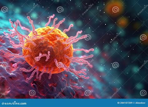 Macrophage Devouring Bacteria In Cinematic 3d Illustration Stock