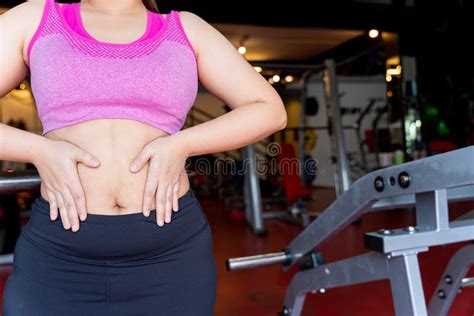 Fat Woman Holding Excessive Fat Belly Lower Back Overweight Fatty
