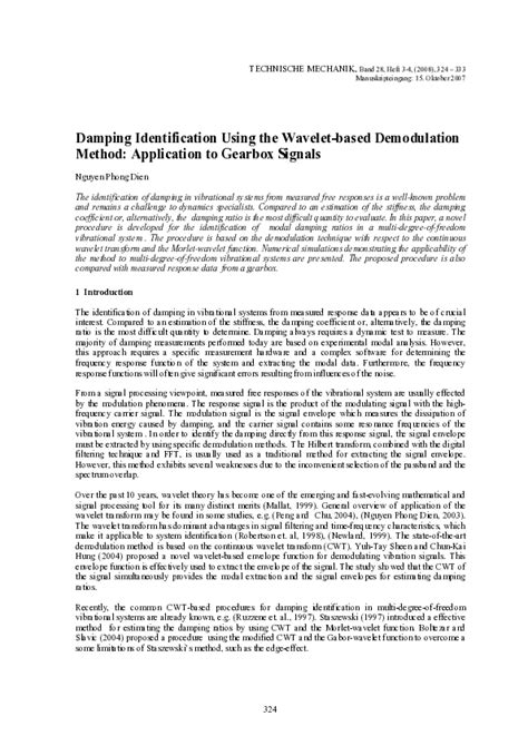 Pdf Damping Identification Using The Wavelet Based Demodulation