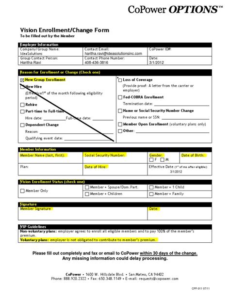 Enrollment Form Vsp Vision Pdf