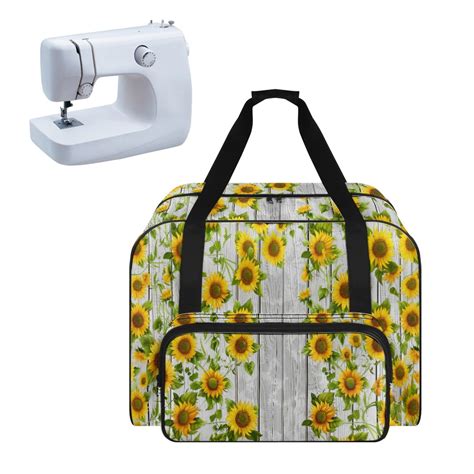 Ziatuble Sunflower Carrying Travel Storage Wood Stripes Sewing Machine