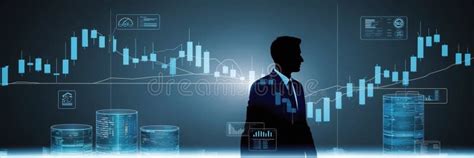 Silhouette Of A Data Analyst With Stock Graphs And Algorithm Visuals In Double Exposure Stock