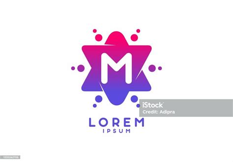 스타 쉐이프 디자인의 M 초기 문자의 핑크 블루 그라데이션 색상 그라데이션에 대한 스톡 벡터 아트 및 기타 이미지 그라데이션