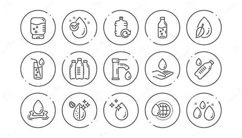 Water Drop Line Icons Bottle Antibacterial Filter And Tap Water