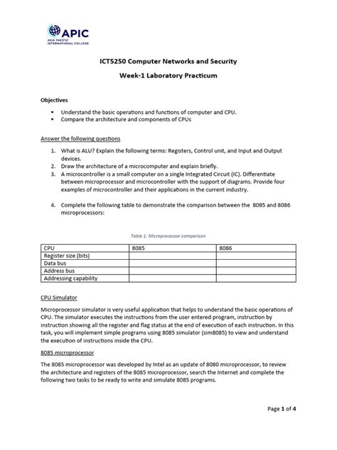 Week 1 Laboratory Practicum Sample Pdf Central Processing Unit