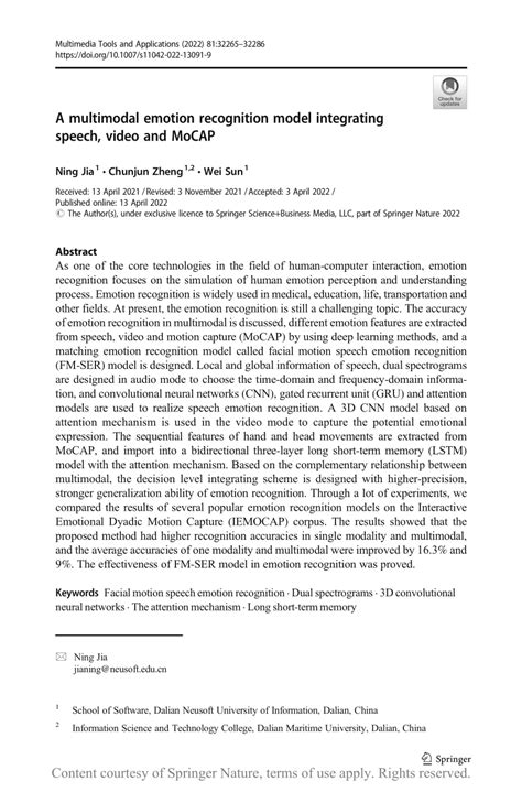 A Multimodal Emotion Recognition Model Integrating Speech Video And MoCAP Request PDF