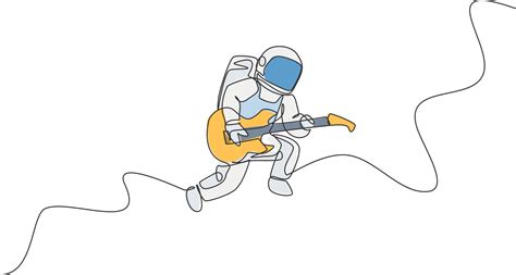 One Continuous Line Drawing Of Astronaut With Spacesuit Playing