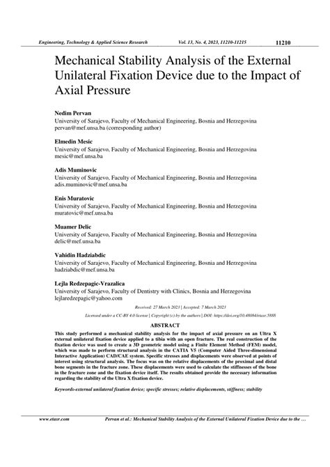 PDF Mechanical Stability Analysis Of The External Unilateral Fixation Device Due To The Impact