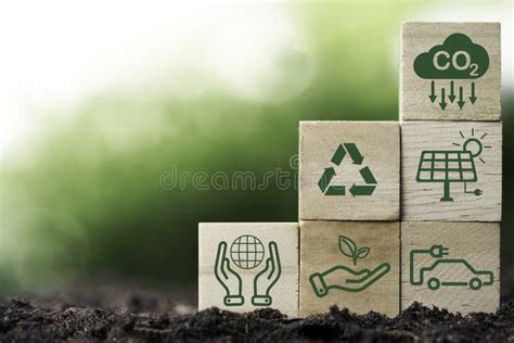 Stacking Co2 Reducing Recycle Green Factory Icon On Ground For Decrease Co2 Carbon Footprint
