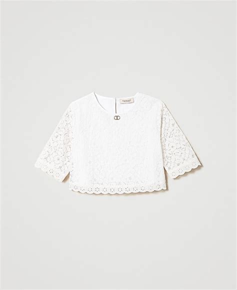 Lace And Broderie Anglaise Blouse Girl White Twinset Milano