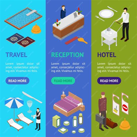 Premium Vector Hotel Service Banner Vecrtical Set Isometric View Vector
