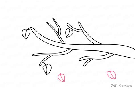 Как нарисовать ветку дерева с осенними листьями карандашом