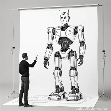 Man And Robot With Data Chart Stable Diffusion Online