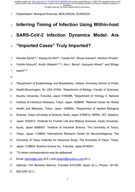 PDF Inferring Timing Of Infection Using Within Host SARS CoV 2