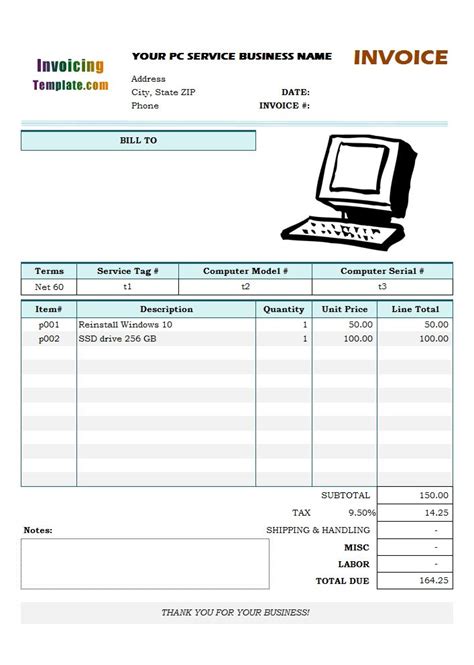 Pc Repair Invoice Electrical Panel Repair
