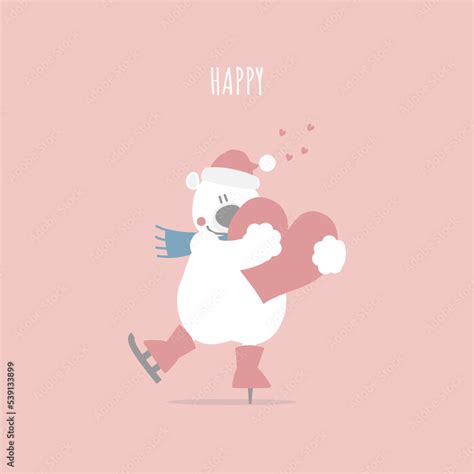 Cute And Lovely Hand Drawn Teddy Bear Hugging Heart With Ice Skate