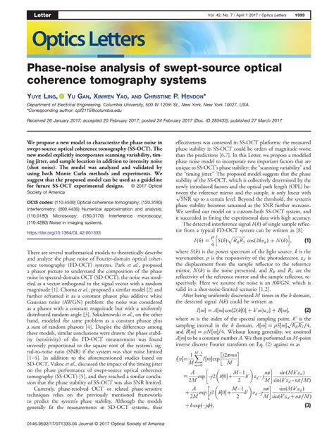 Pdf Phase Noise Analysis Of Swept Source Optical Coherence Tomography
