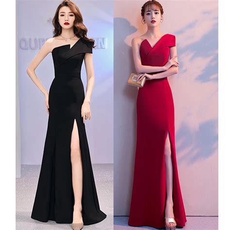 Dinner Dress Woman Short Sleeve One Shoulder Sexy Elegant Slim Fit Open