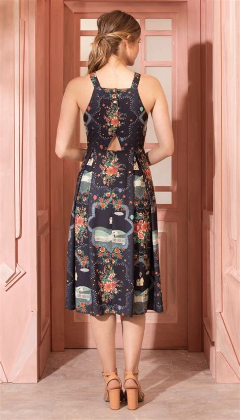 Vestido Midi A Casa Voou Marinho Antix Vestidos