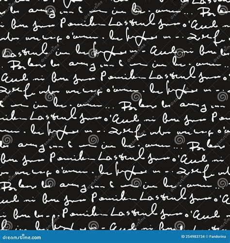Handwritten Abstract Text Seamless Pattern Vector Monochrome Script Background Stock Vector