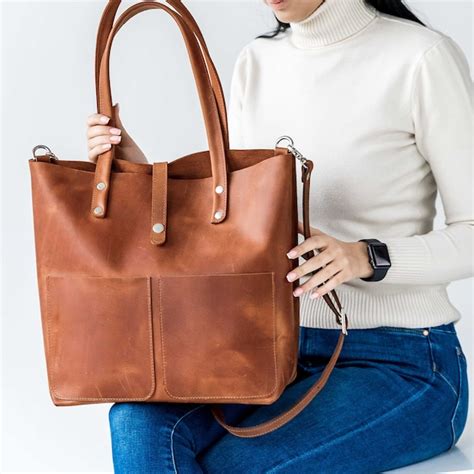 Vintage Leather Tote Bag Womens Etsy
