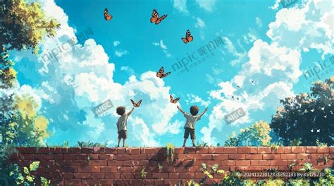 Ai创作图新海诚动漫风装饰画 新海诚风格插画 唯美治愈画面 美好童年插画 电脑壁纸美图 新海诚动漫风格 夏天捉蝴蝶 童年插画梦幻童年 儿童放飞梦想 童年怀旧壁纸 六一梦幻童年 追蝴蝶的小孩 小