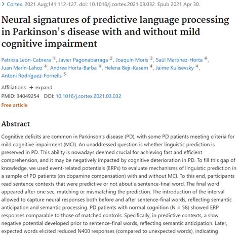 Neural Signatures Of Predictive Language Processing In Parkinsons Disease With And Without Mild