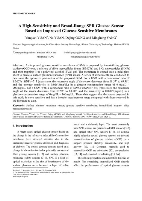 Pdf A High Sensitivity And Broad Range Spr Glucose Sensor Based On