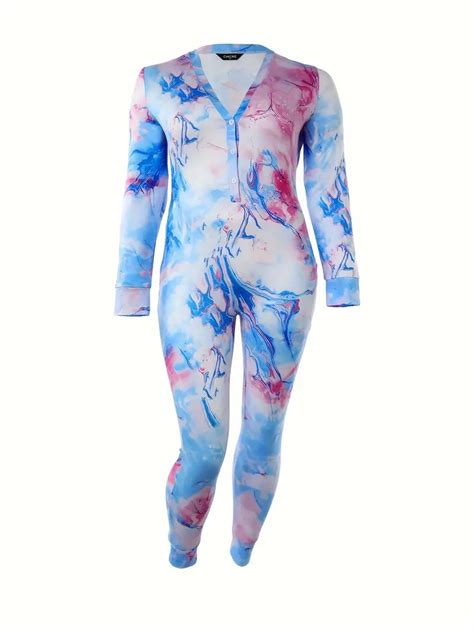 Sexy Sleepwear Jumpsuit Plus Size Women S Plus Fluid Print Temu
