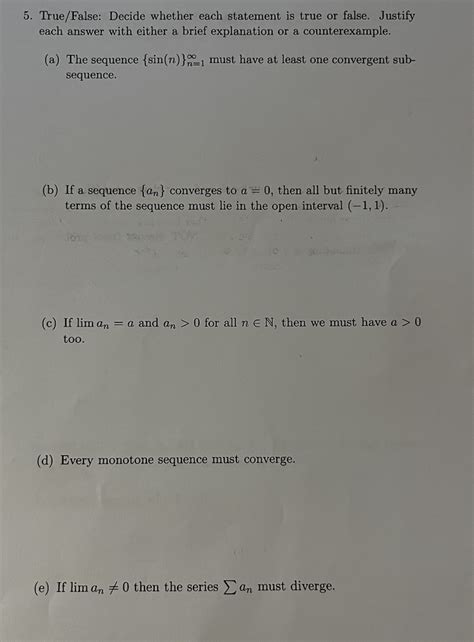 Solved Truefalse Decide Whether Each Statement Is True Or