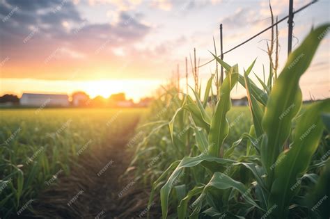 Premium Photo Gloomy Sunset Casting Long Shadows In Corn Rows