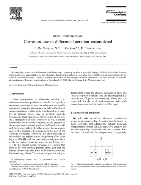 Pdf Corrosion Due To Differential Aeration Reconsidered