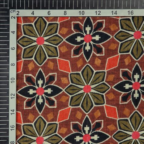 Brown Ethnic Digital Print Rayon Fabric Fabcurate