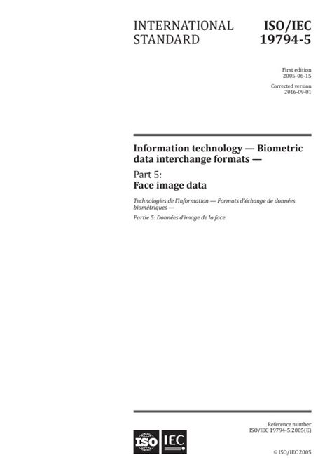 ISO IEC Information Technology Biometric Data Interchange Formats Part Face