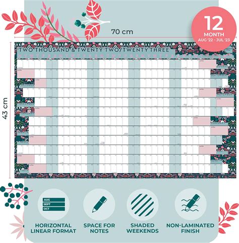 Boxclever Press Academic Wall Planner Linear Layout Mid Year Wall Planner
