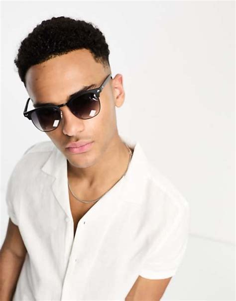 Asos Design Retro Sunglasses With Black Gradient Lens In Black Asos