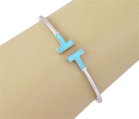 Tiffany And Co 18k White Gold Diamond T Wire Bracelet For Sale At 1stdibs
