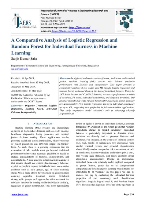 Pdf A Comparative Analysis Of Logistic Regression And Random Forest For Individual Fairness In