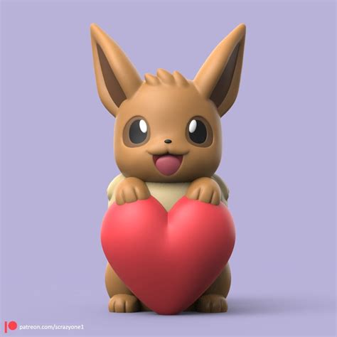 Valentine S Eevee 3d Printed Model Etsy