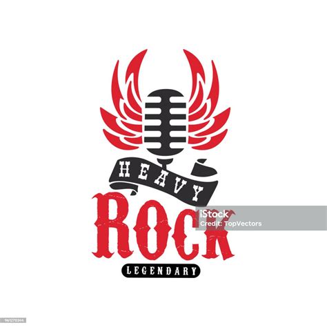 무거운 바위 빈티지 마이크와 록 밴드 축제 기타 파티 또는 음악 성능 벡터 그림 흰색 배경에 날개 상징 콘서트에 대한 스톡 벡터