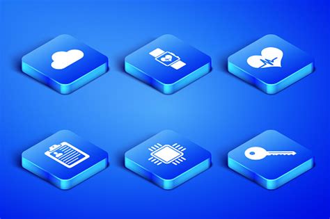 키 클라우드 Cpu가 있는 프로세서 클립보드 다시 시작 스마트 시계 심박수 및 심장 아이콘을 설정합니다 벡터 3차원 형태에 대한 스톡 벡터 아트 및 기타 이미지 Istock