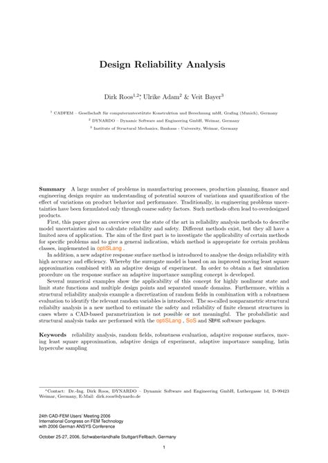 pdf design reliability analysis
