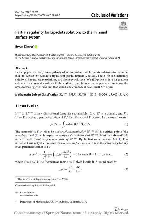Partial Regularity For Lipschitz Solutions To The Minimal Surface System