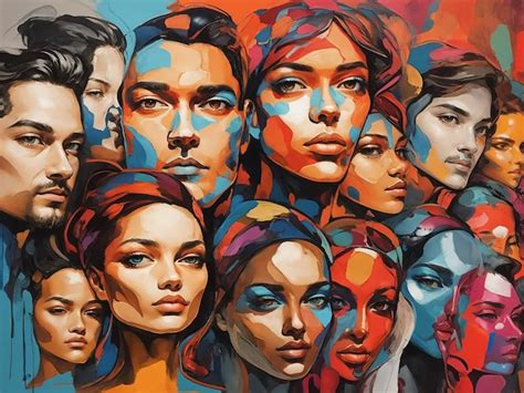 Premium Ai Image Vivid Abstract Faces As An Artistic Representation Of Society
